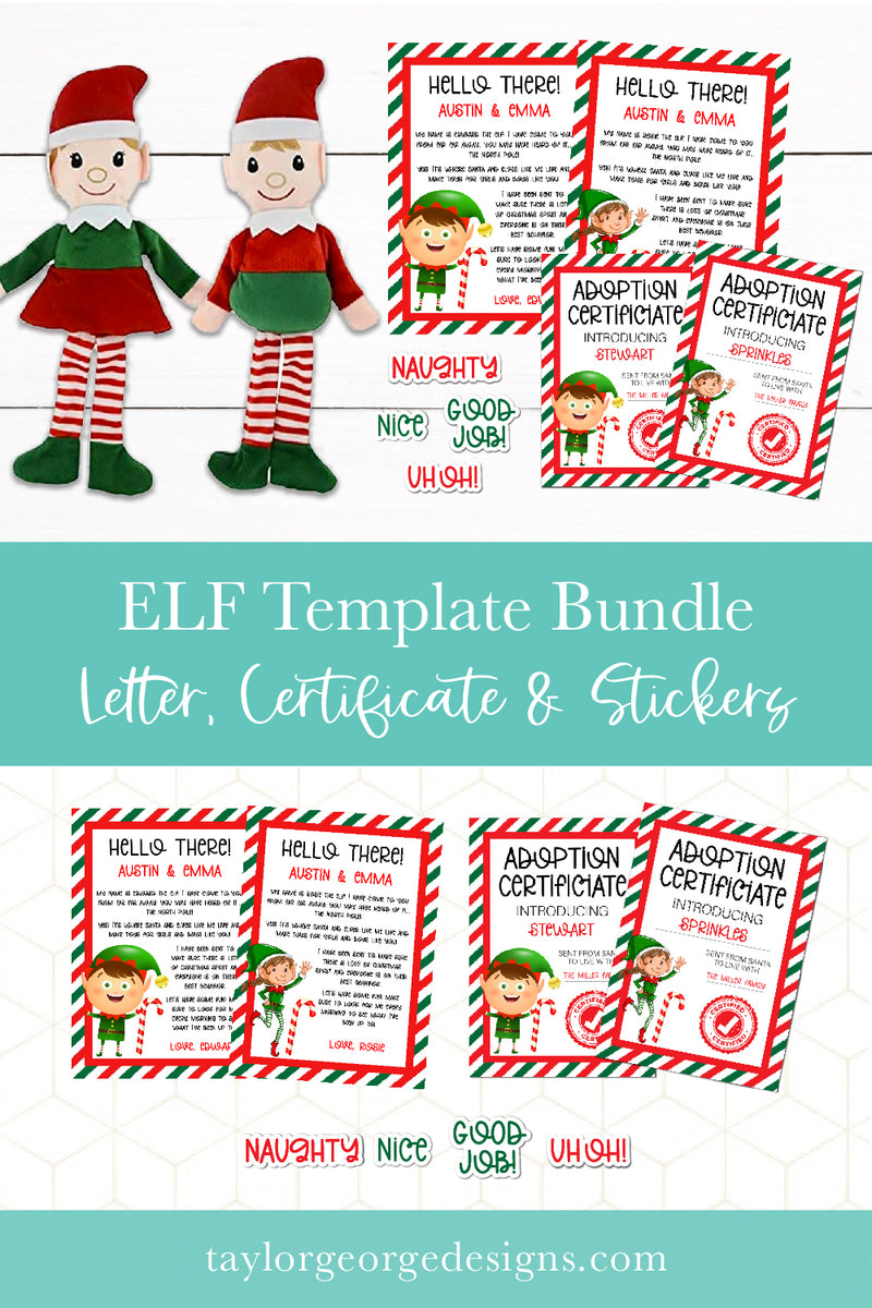 Christmas Elf Adoption Certificate Welcome Letter and Sticker Bundle ...