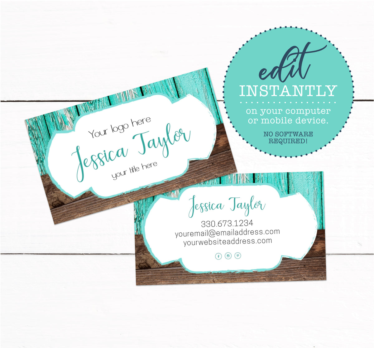 Teal Wood Rustic Business Card – Taylor George Designs