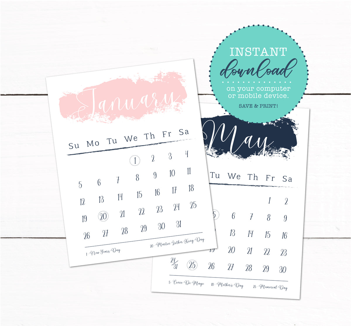 2020 Printable Calligraphy Calendar – Taylor George Designs