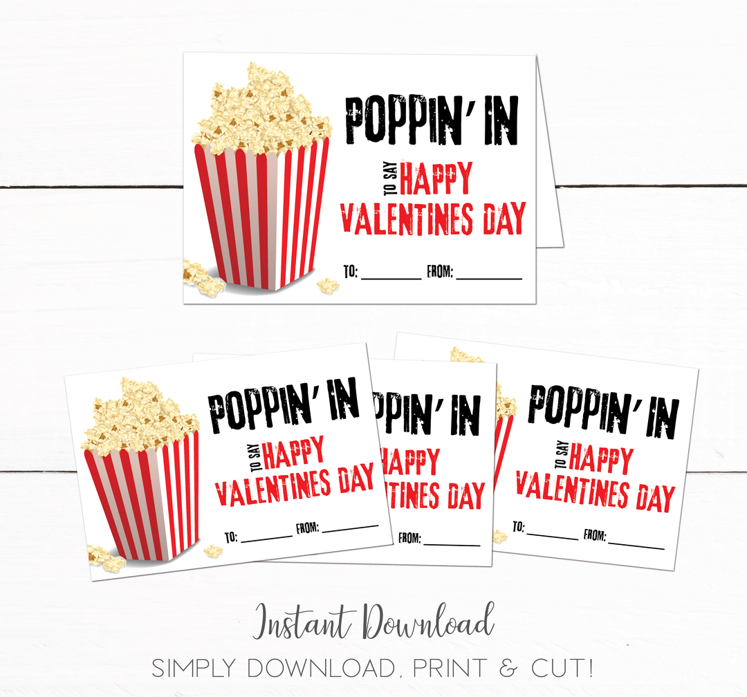 Kids Popcorn Printable School Party Valentines Day Cards – Taylor ...