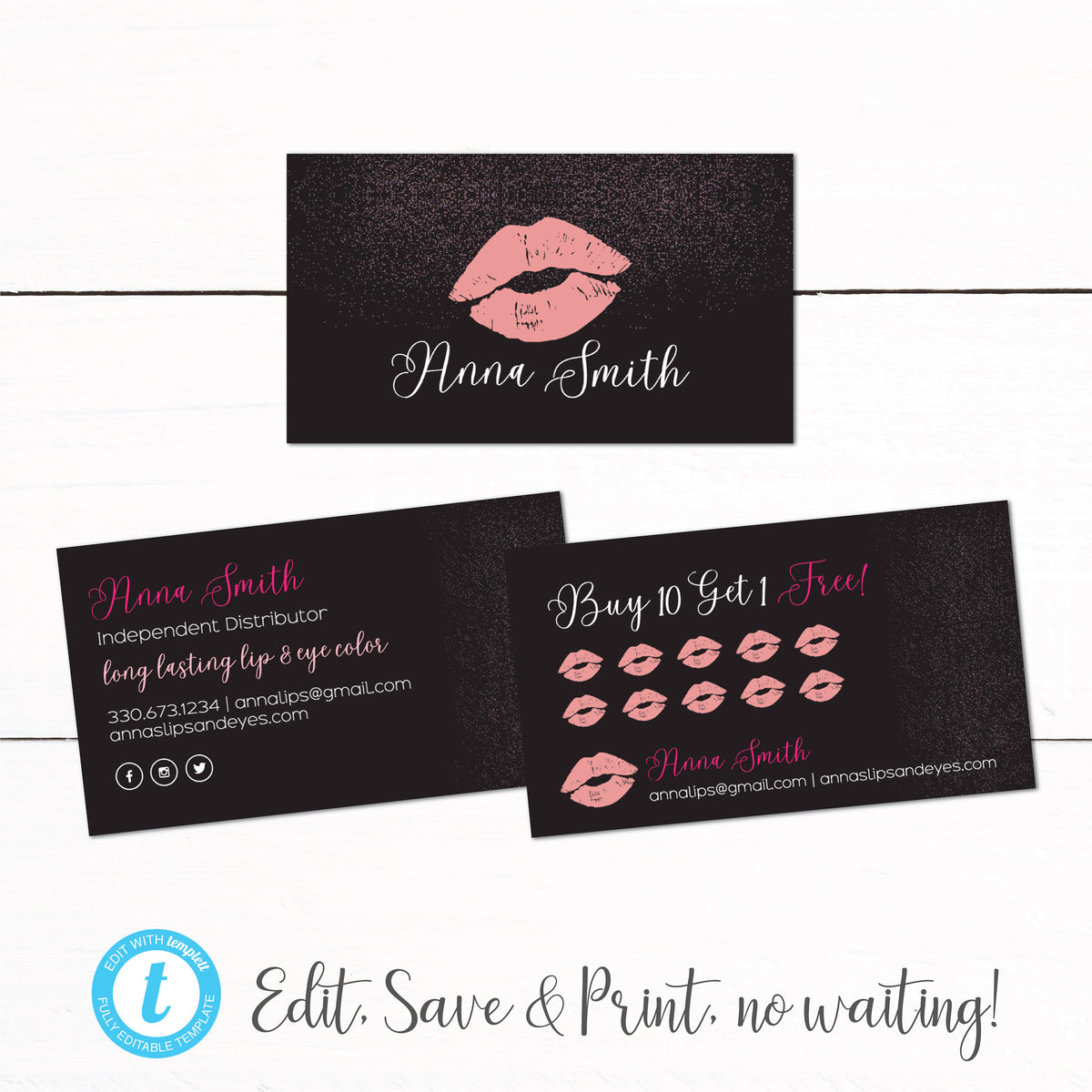 Lip Makeup Lipsense Business Car Punch Card - Customer Reward Card - B ...
