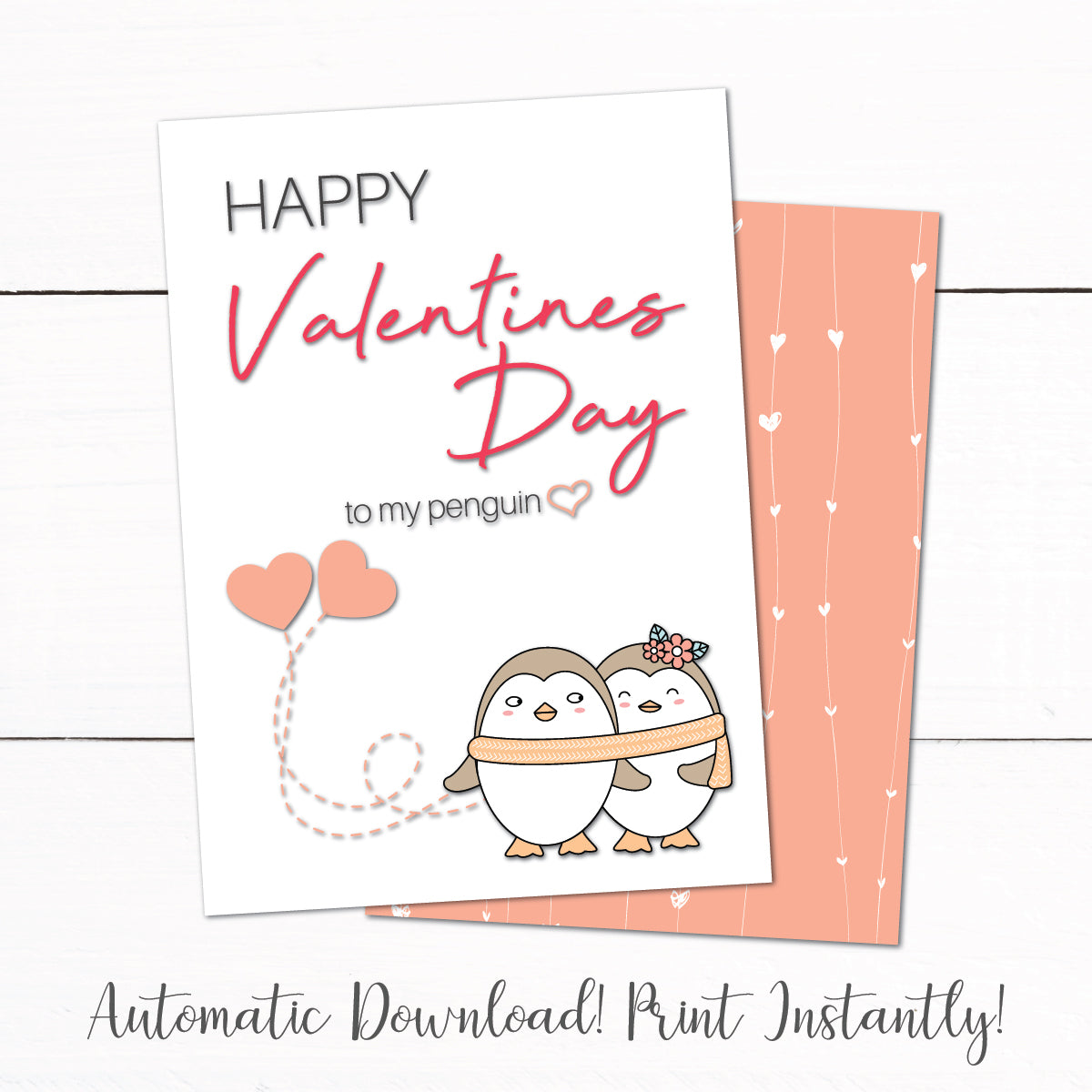 Valentines Day Penguin Printable Greeting Card – Taylor George Designs